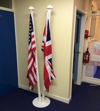 Indoor twin aluminium flagpoles and base - Flagpole Express